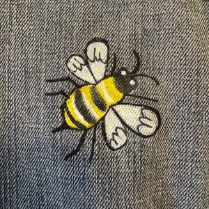 Unique Hand Painted Bumble Bee Blue Denim Gap Jean Jacket Rhinestones ...