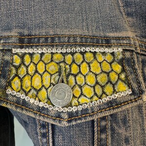 Unique Hand Painted Bumble Bee Blue Denim Gap Jean Jacket Rhinestones ...