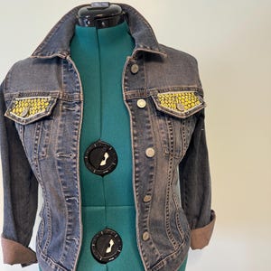 Unique Hand Painted Bumble Bee Blue Denim Gap Jean Jacket Rhinestones ...