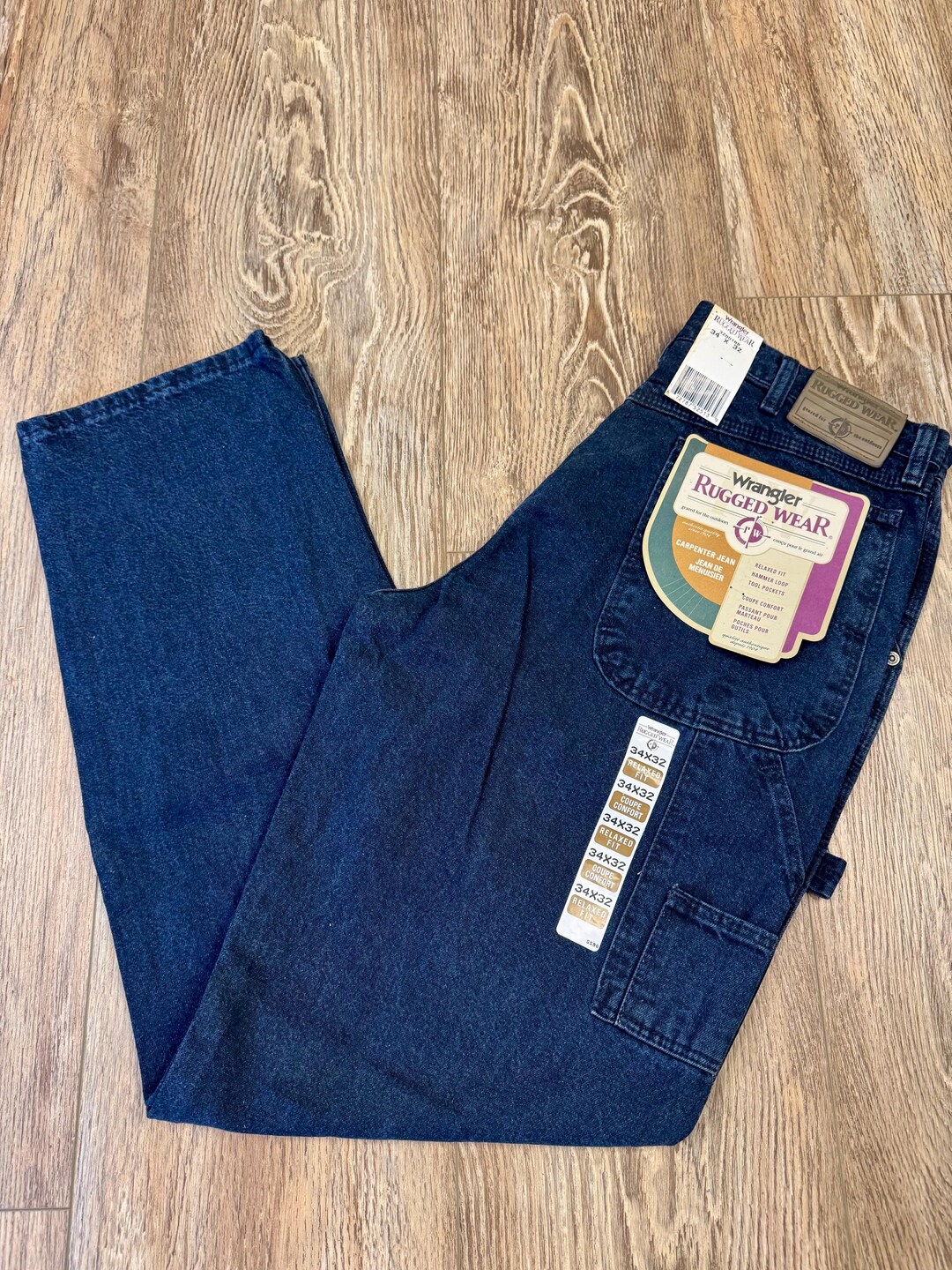 Vintage Wrangler Rugged Wear Carpenter Jeans: NWT Dark Blue Denim, Made ...