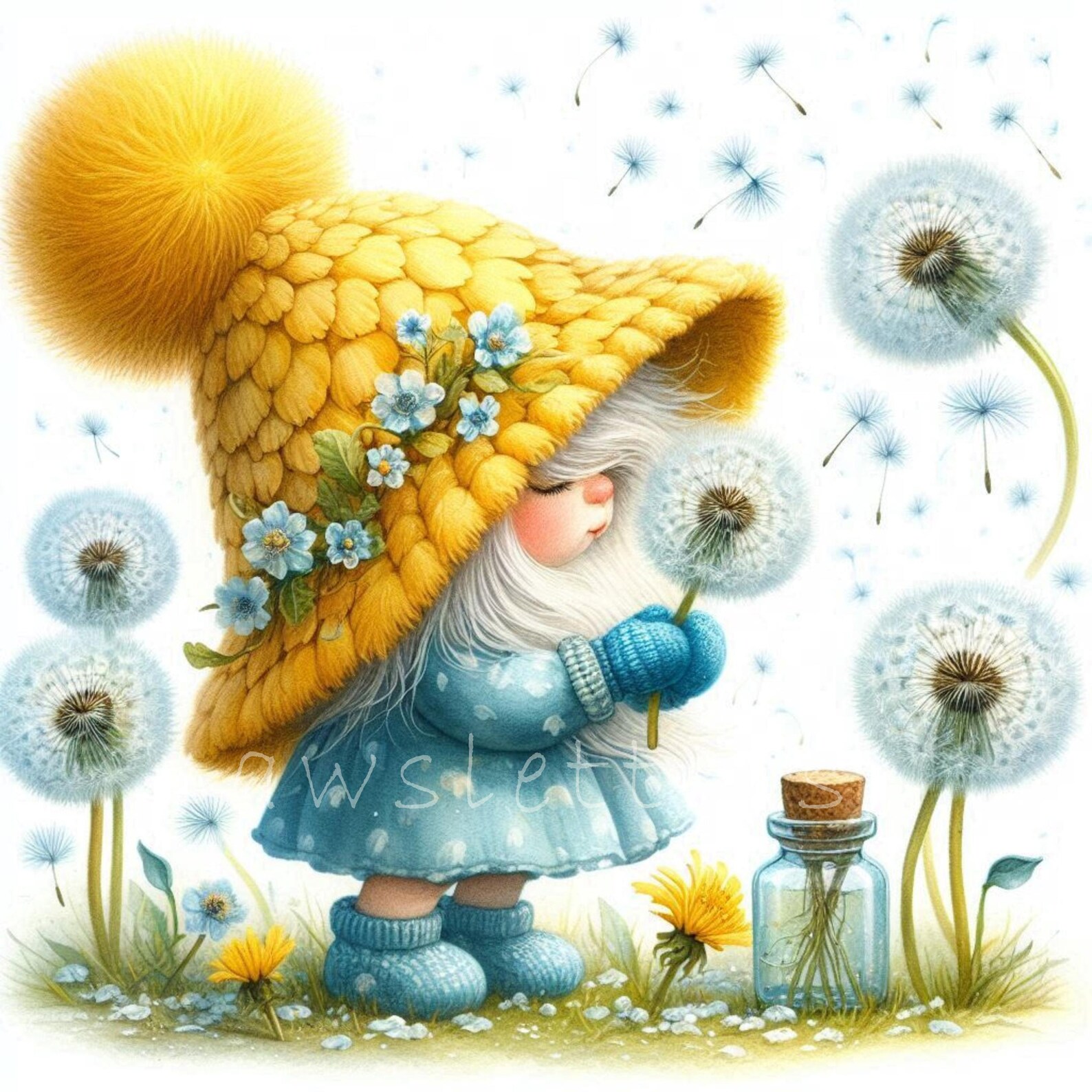 Dandelion Wish Gnome Clipart | Set of 10 | High Quality 300 DPI Jpegs ...