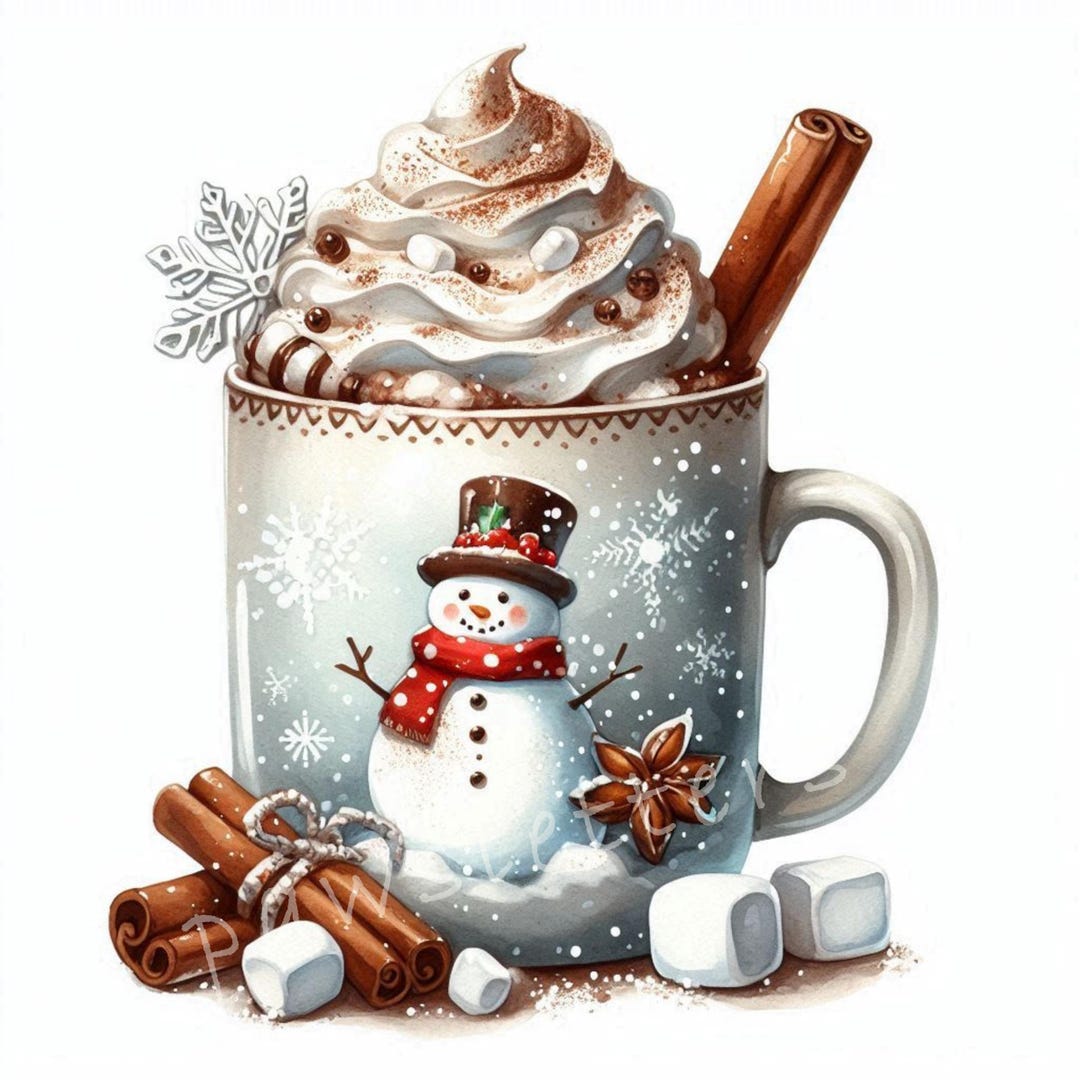 Holiday Hot Cocoa Mug Clipart 10 High Res Watercolor Jpgs Winter Hot ...