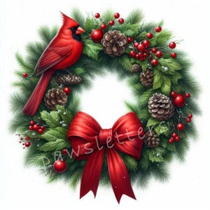 Christmas Wreath With Cardinals Clipart 10 High Res Watercolor Jpgs ...