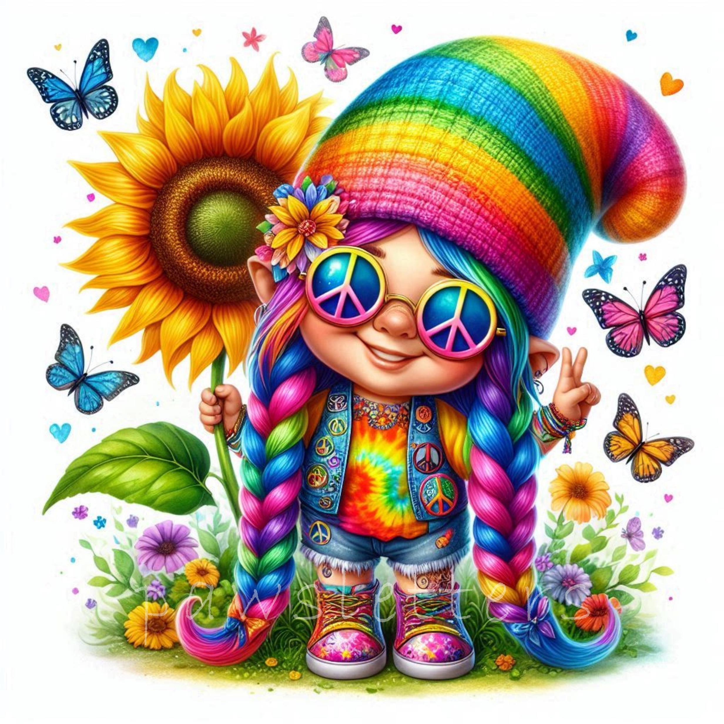 Groovy Floral Gnomes Clipart | Set of 10 | High Quality 300 DPI Jpegs ...