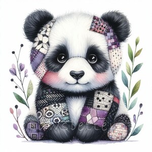 Mosaic Patchwork Panda Delight Clipart | 10 High Quality 300 DPI Jpegs ...