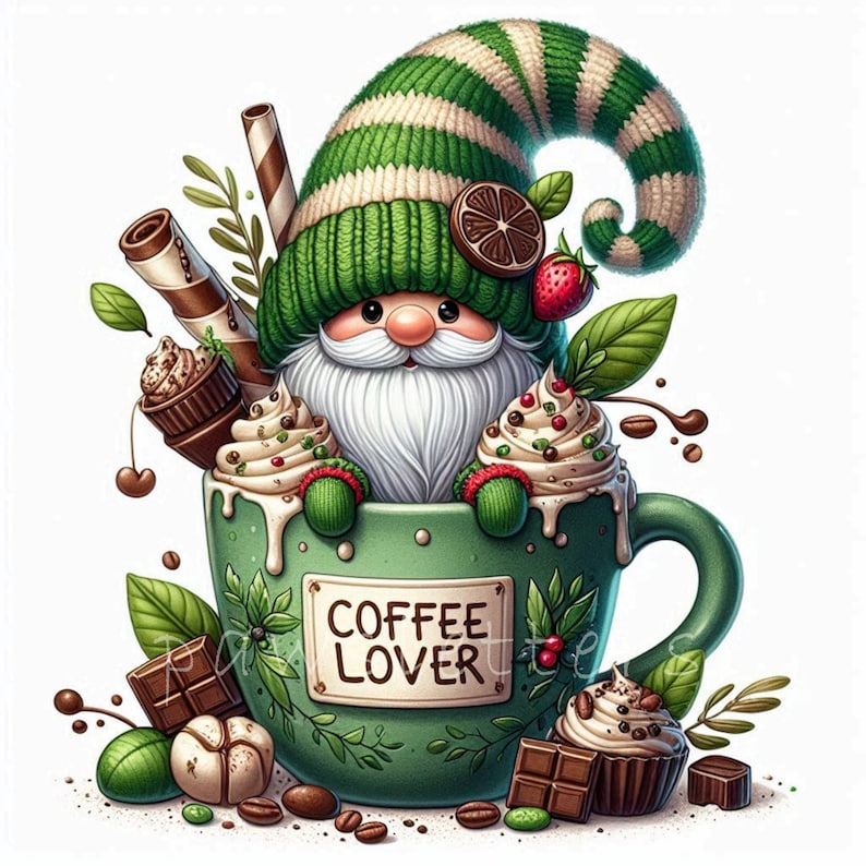 Watercolor Coffee Lover Gnome Clipart | Set of 10 | High Quality 300 ...