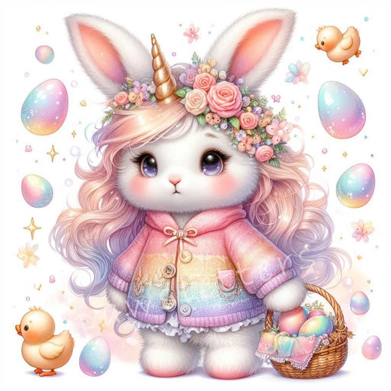 Bunny Unicorn Clipart, 10 Cute Animal JPG, High Quality 300 DPI, Easter ...