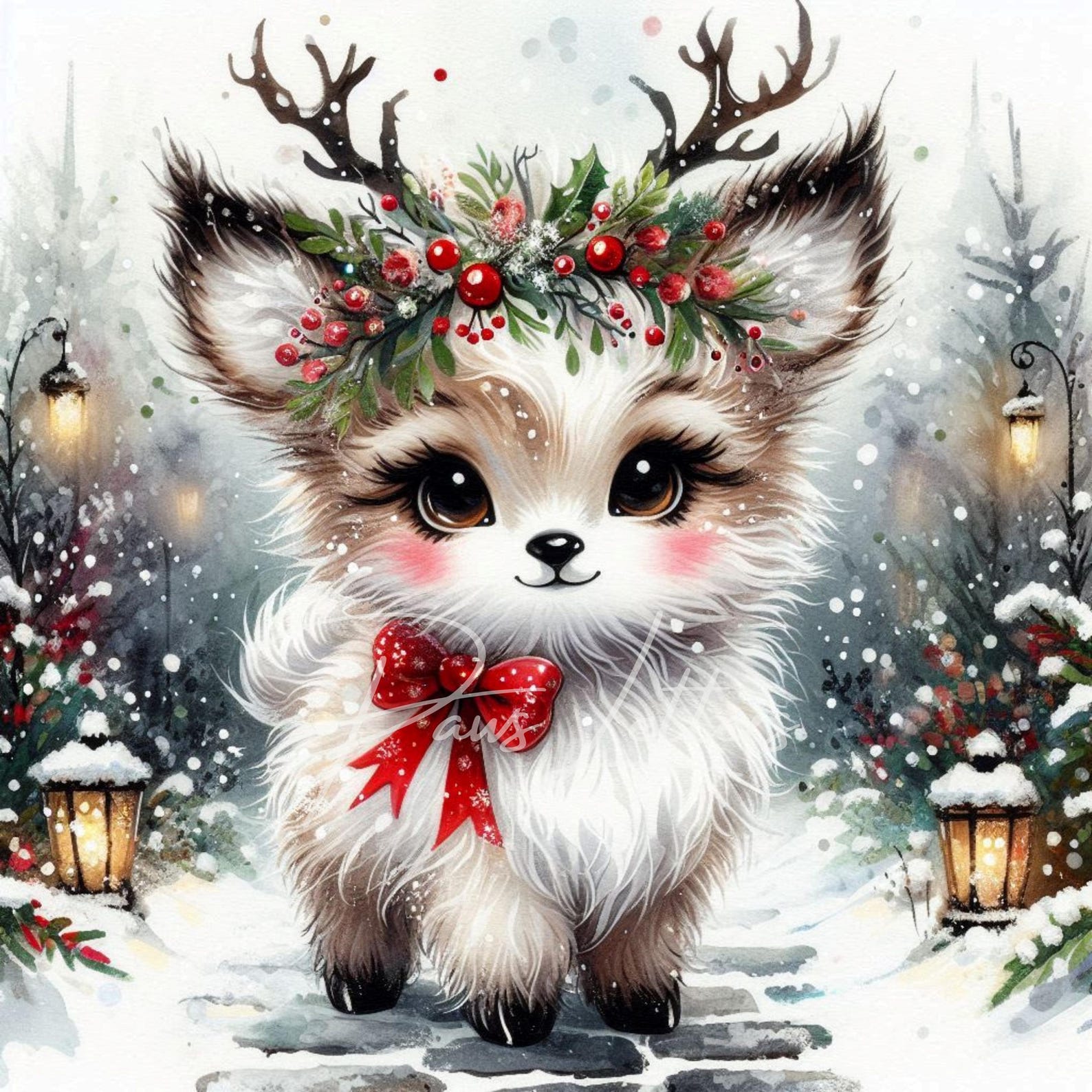 Christmas Animals Clip Art 12 High Res Watercolor Jpgs Winter Animals ...