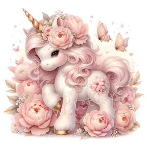Peony Princess Unicorn Clipart Bundle 10 High Res Jpgs, Watercolor ...