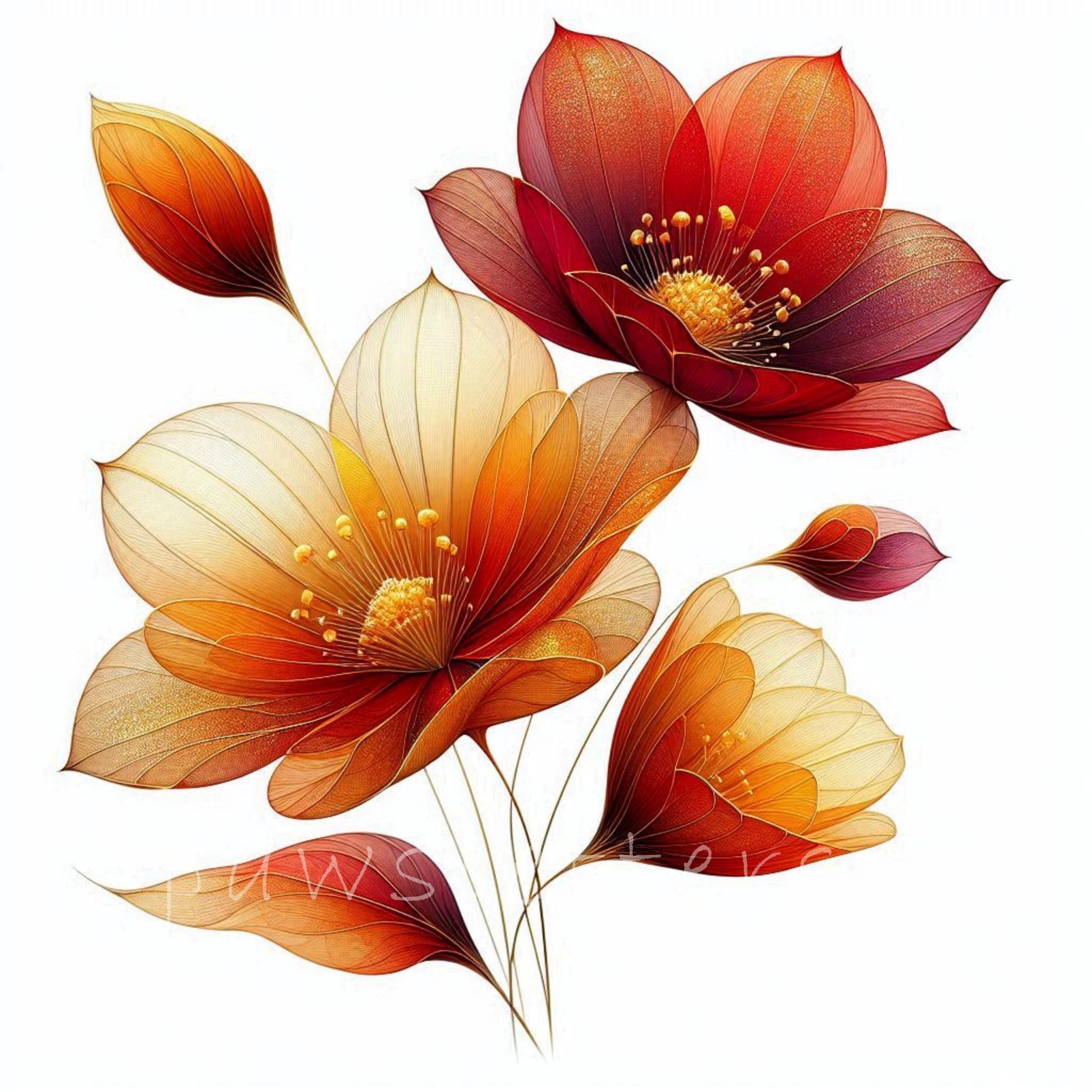 Autumn Splendor Abstract Flowers Clipart Set of 10 High Quality 300 DPI ...