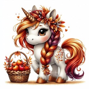 Hello Autumn Harvest Unicorn Clipart | Set of 10 | High Quality 300 DPI ...