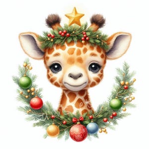 Christmas Giraffe Clipart 10 High Res Watercolor Jpgs Winter Animals ...