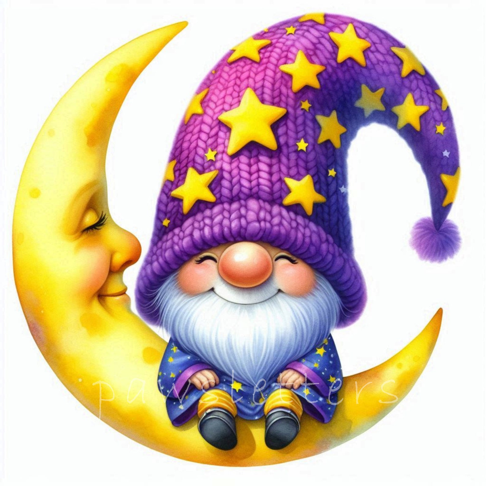 Starry Night Moon Gnome Set of 10 High Quality 300 DPI Jpegs Dreamy ...