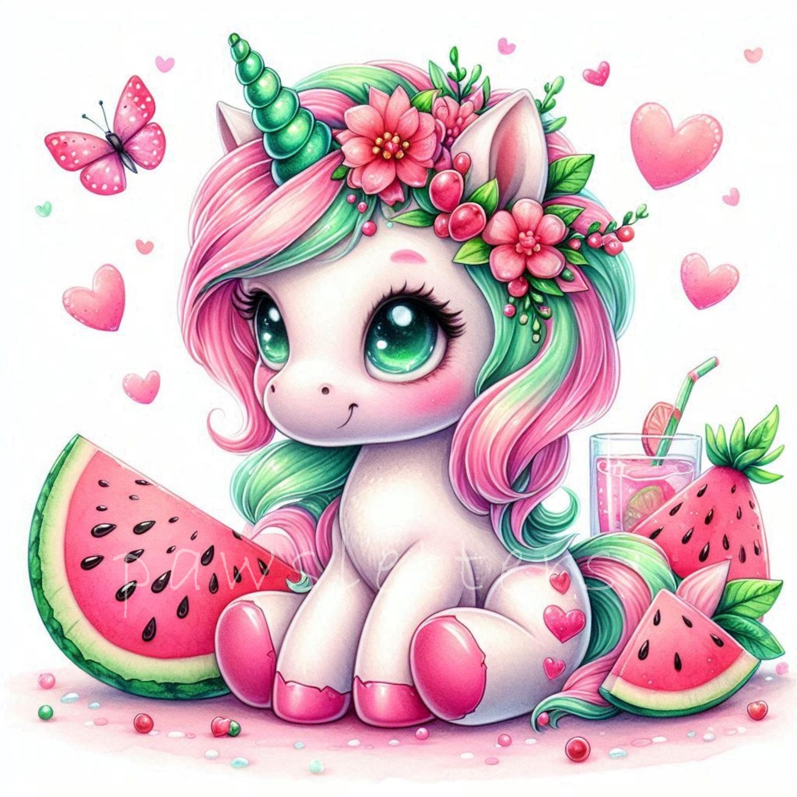 Summer Unicorn Watermelon Breeze Clipart, 10 High Quality Jpgs ...