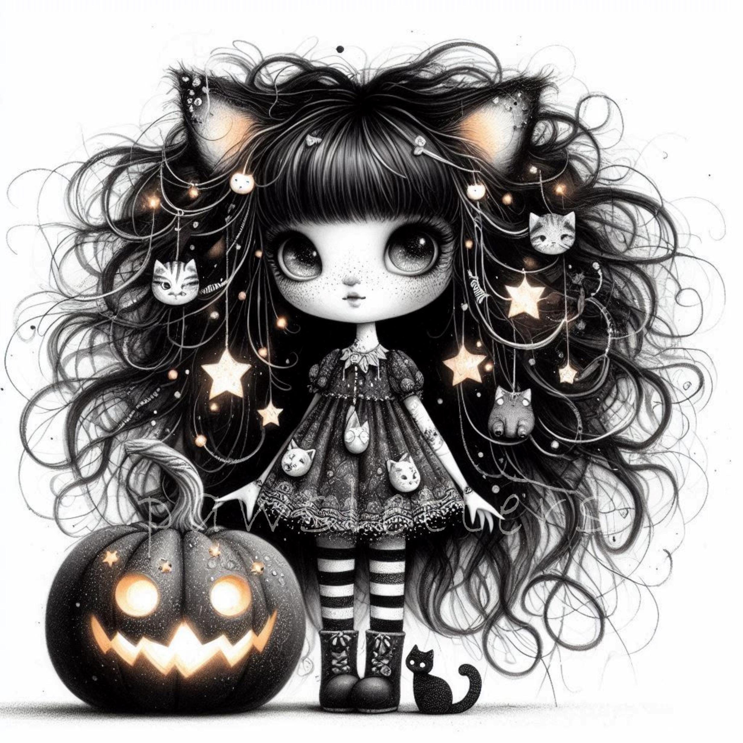 Quirky Girl Halloween Clipart | Set of 10 | High Quality 300 DPI Jpegs ...