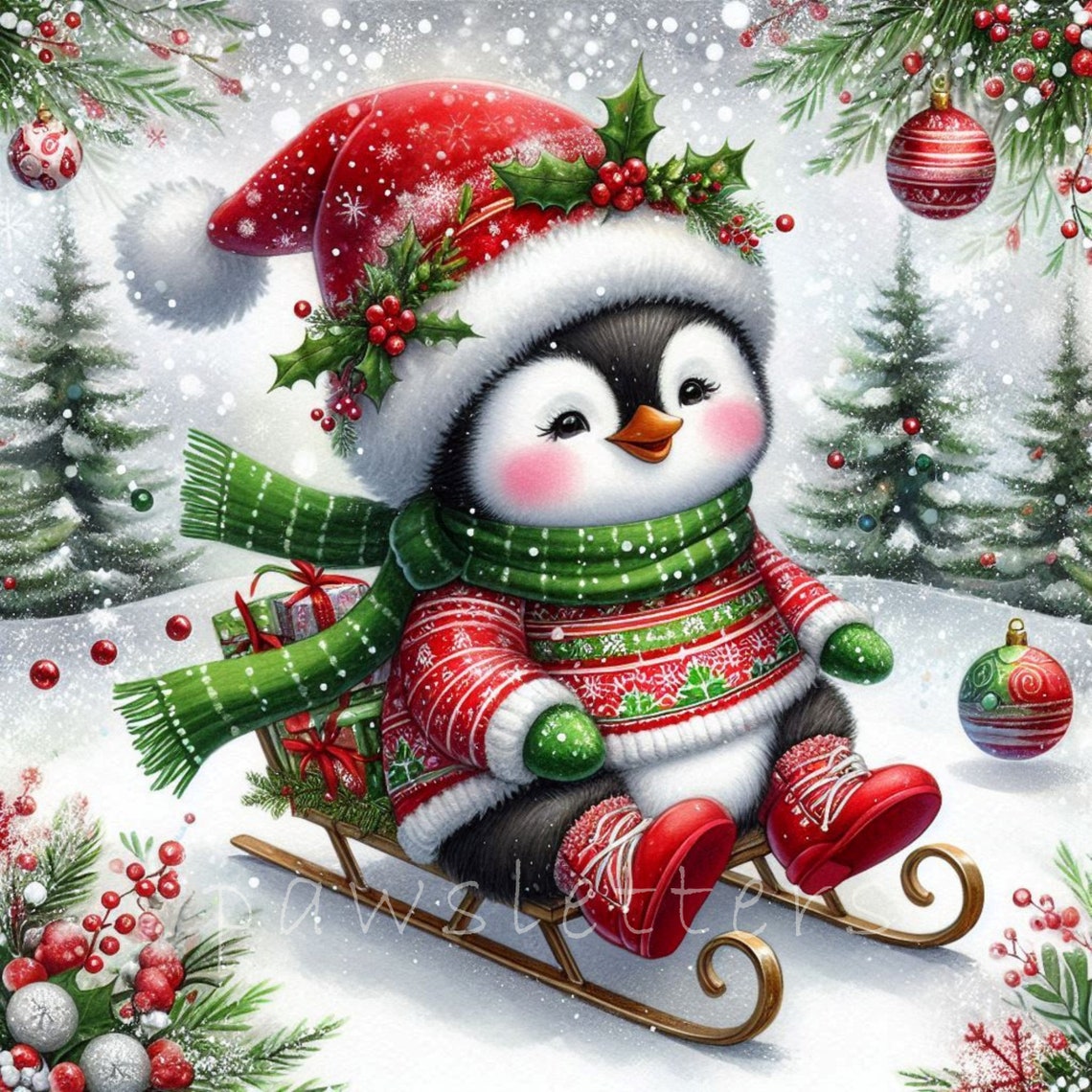 Christmas Animals Clipart Set of 10 High Quality 300 DPI Jpegs Winter Clipart Apparel Watercolor ...