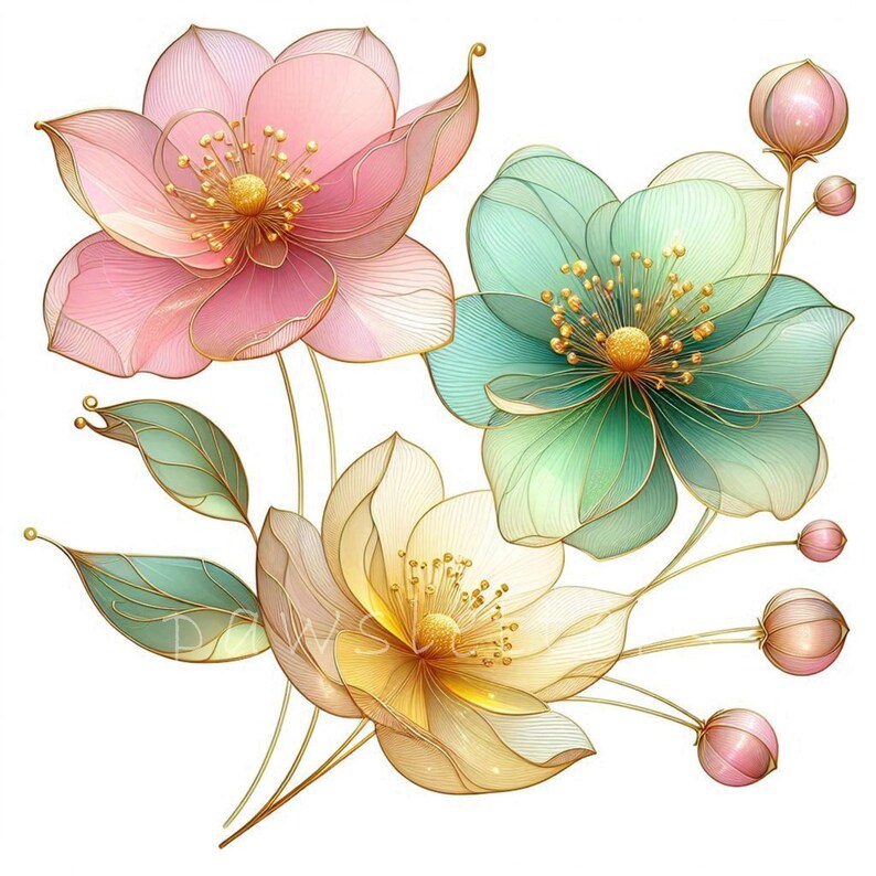 Spring Abstract Flowers Clipart Set of 10 High Quality 300 DPI Jpegs ...