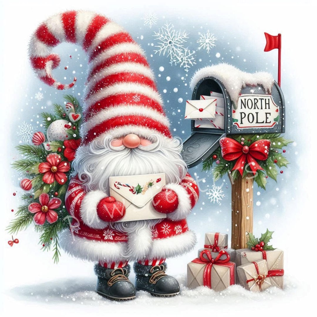 North Pole Mail Gnomes Clipart 10 High Res Watercolor Jpgs for Junk ...