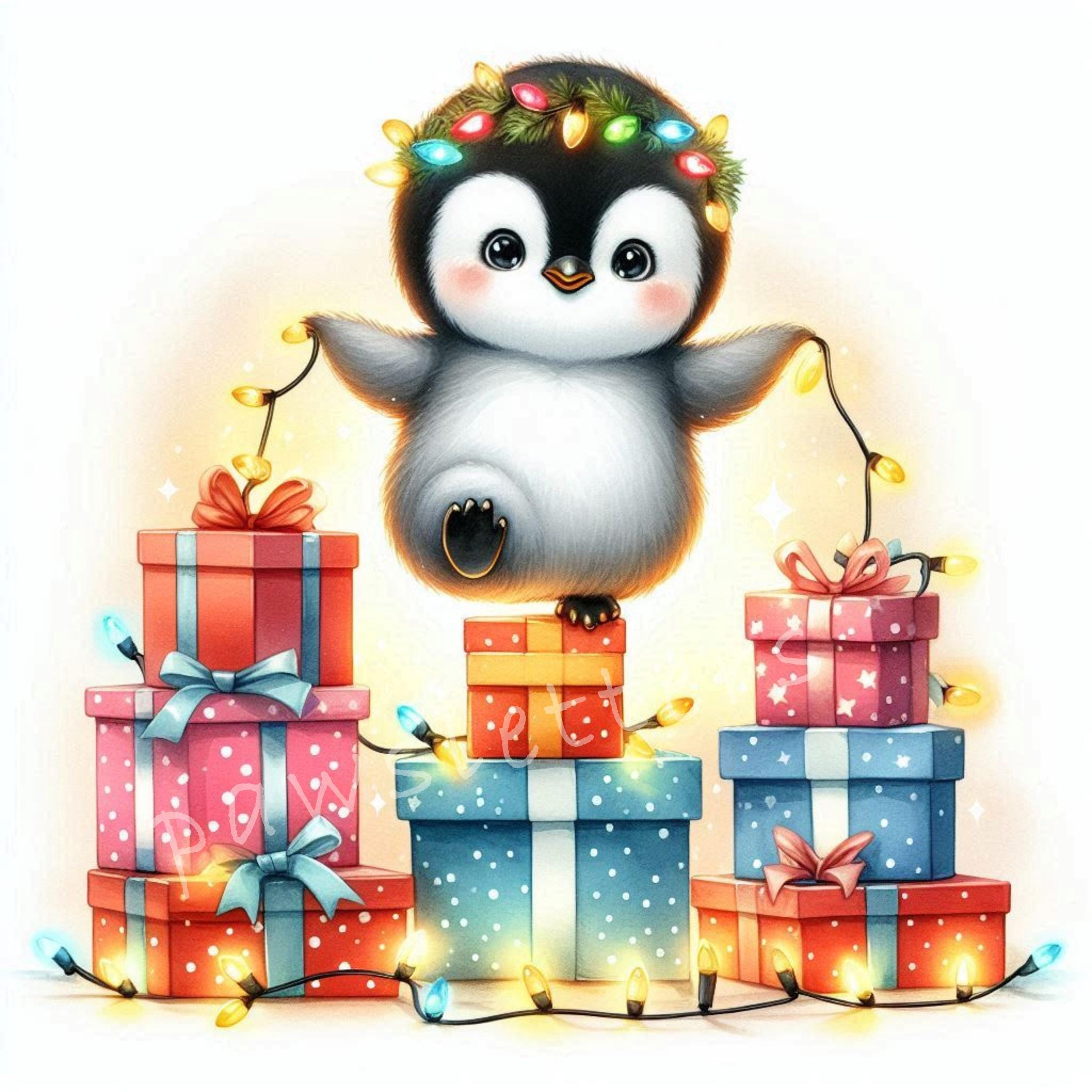 Christmas Penguin Clipart 10 High Res Watercolor Jpgs Winter Animals ...