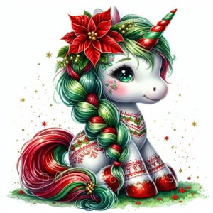 Christmas Unicorn Clipart | Set of 10 | High Quality 300 DPI Jpegs ...