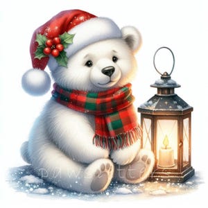 Christmas Polar Bear Clip Art 10 High Res Watercolor Jpgs for Junk ...