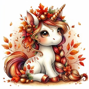 Autumn Unicorn Clipart | Set of 10 | High Quality 300 DPI Jpegs | Baby ...