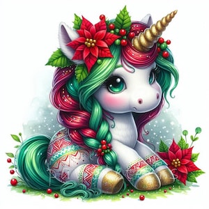 Christmas Unicorn Clipart | Set of 10 | High Quality 300 DPI Jpegs ...
