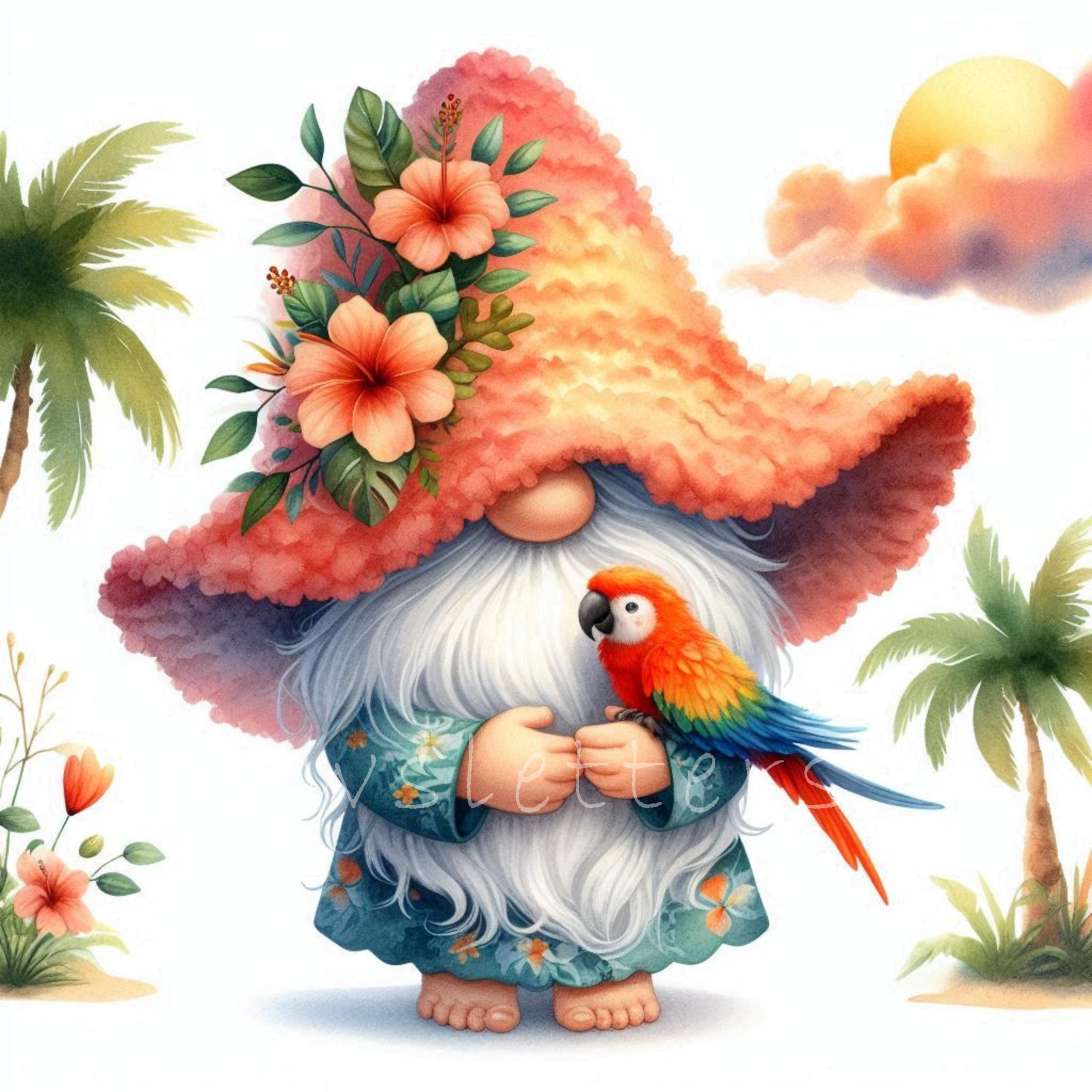 Tropical Sunset Gnome Clipart, 10 High Quality Jpgs, Watercolor Summer ...