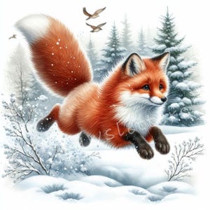 Winter Wonderland Fox Clip Art 10 High Res Watercolor Jpgs Christmas ...