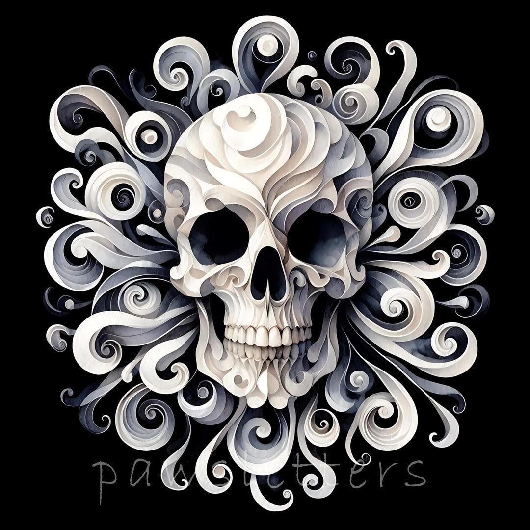 Quilled Gothic Skulls Clipart Set | Dark Academia Halloween Art ...
