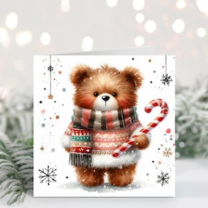 Festive Bear With a Candy Cane Clipart 10 High Res Watercolor Jpgs Cute ...