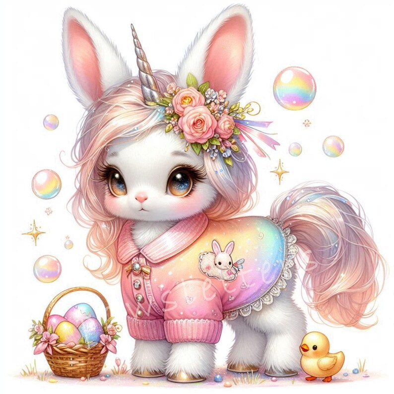 Bunny Unicorn Clipart, 10 Cute Animal JPG, High Quality 300 DPI, Easter ...
