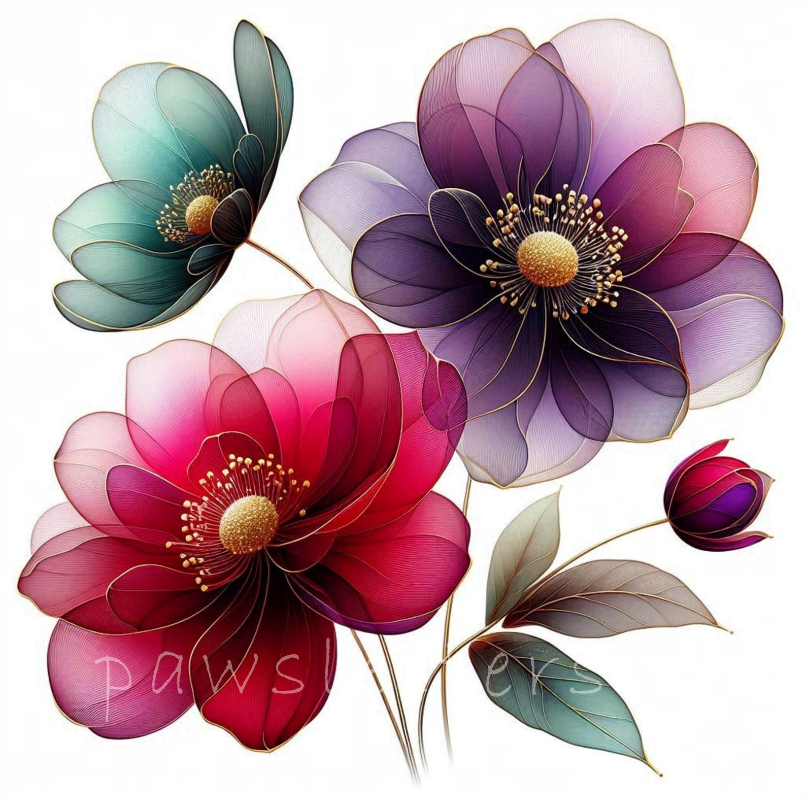 Berry Bliss Abstract Flowers Clipart | Set of 10 | High Quality 300 DPI ...