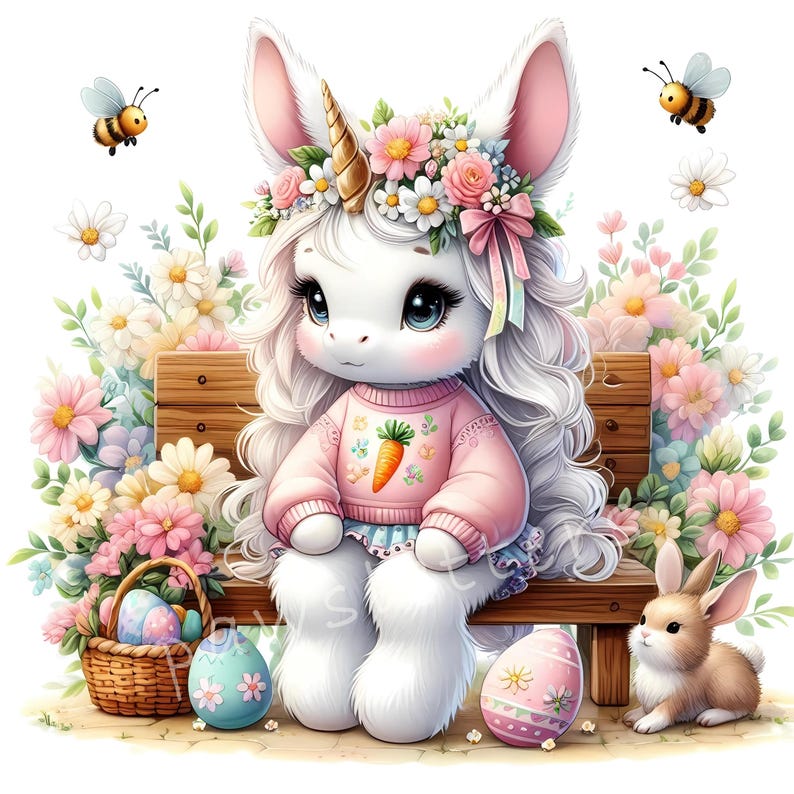 Watercolor Bunny Unicorn Clipart, Easter Spring Animals (10 JPG) - Etsy