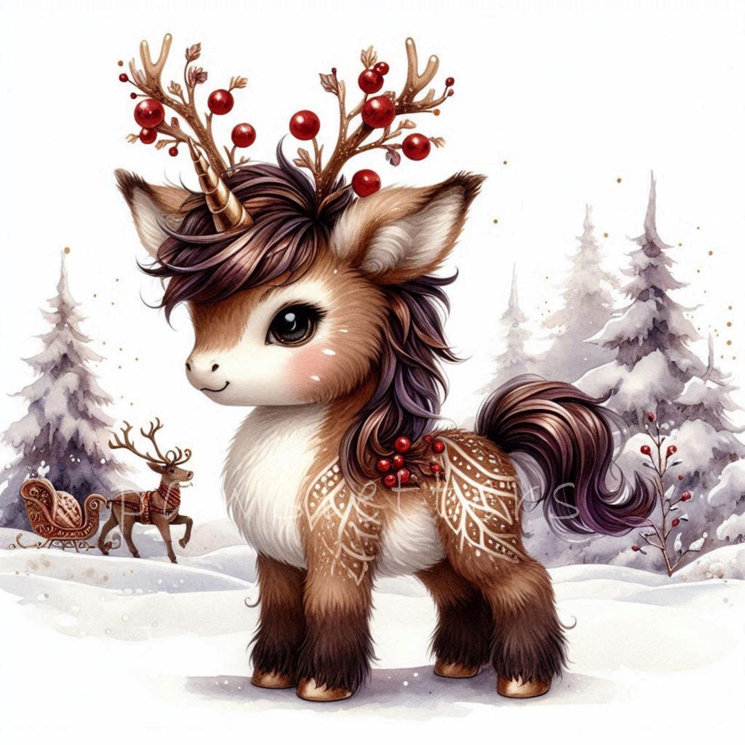 Christmas Reindeer Unicorn Clipart 10 High Res Watercolor Jpgs for Junk ...