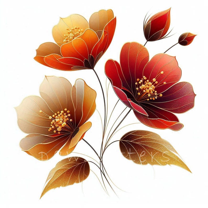 Autumn Splendor Abstract Flowers Clipart | Set of 10 | High Quality 300 ...