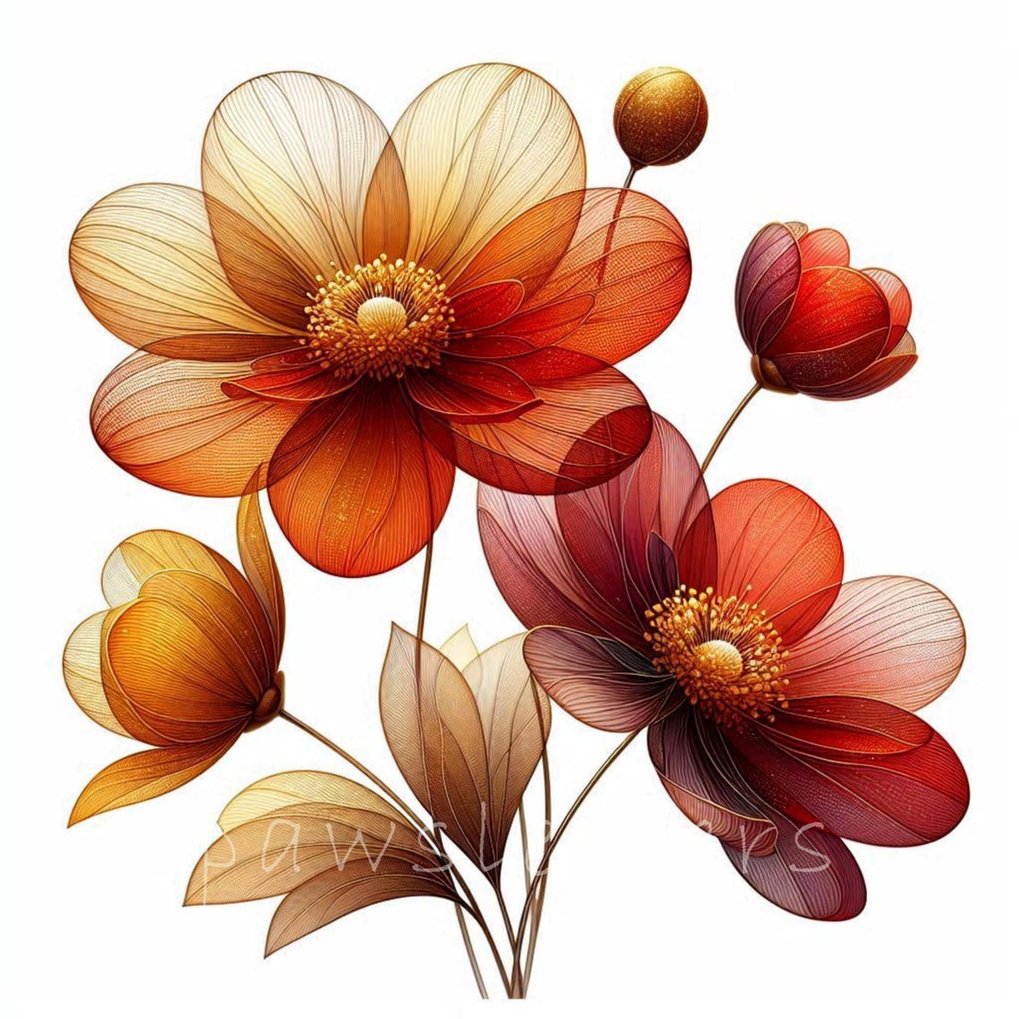Autumn Splendor Abstract Flowers Clipart Set of 10 High Quality 300 DPI ...