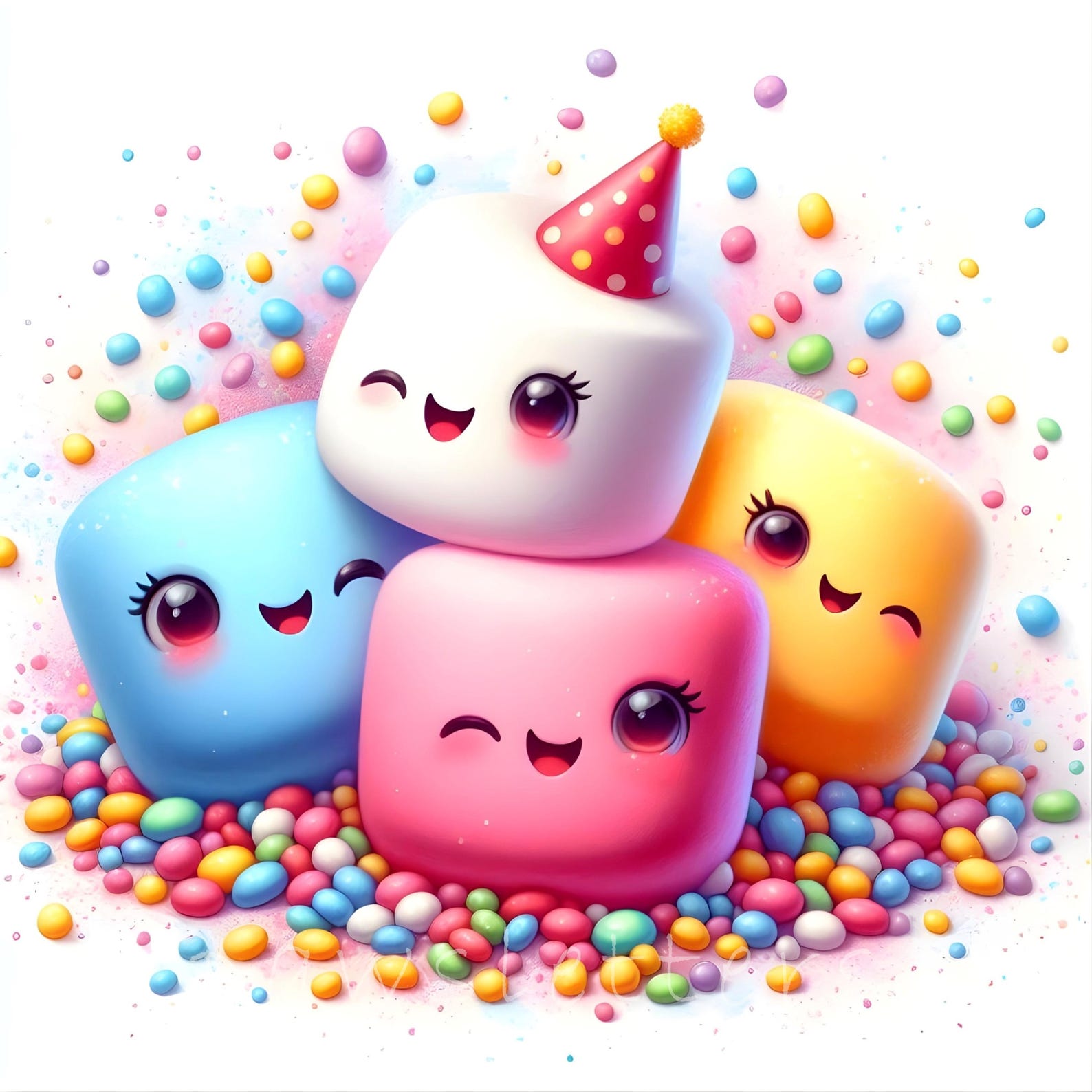 12 JPG Watercolor Marshmallow Clipart, Kawaii Pastel Marshmallow Quirky ...