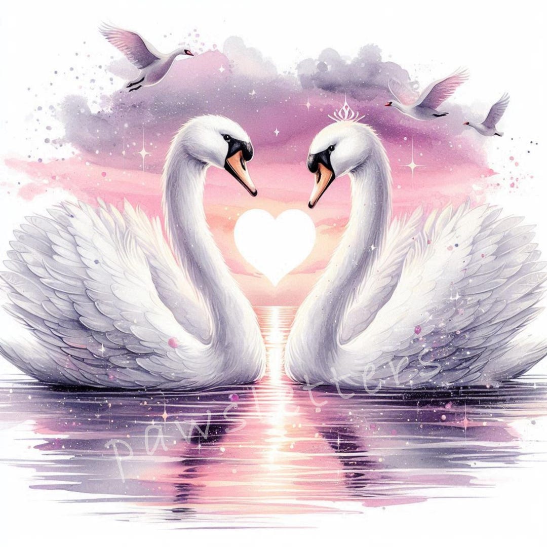 Dreamy Love Swan Duo Clipart 10 High Res Watercolor Jpgs Valentines ...