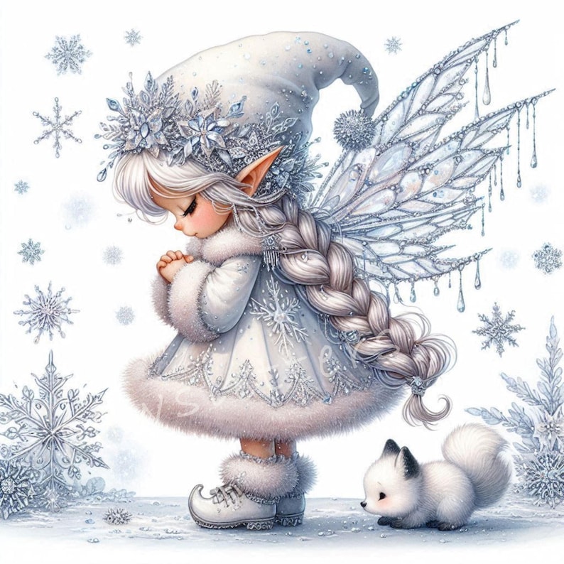 Crystal Snowflake Fairy Gnomes Clipart 10 High Res Watercolor Jpgs ...