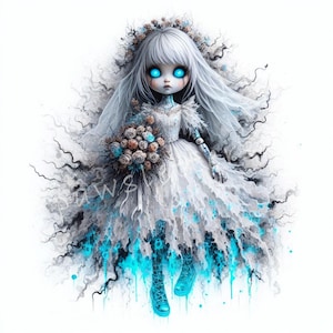 Ghost Bride Doll Clip Art 10 High Res Watercolor Jpgs for Junk Journal ...