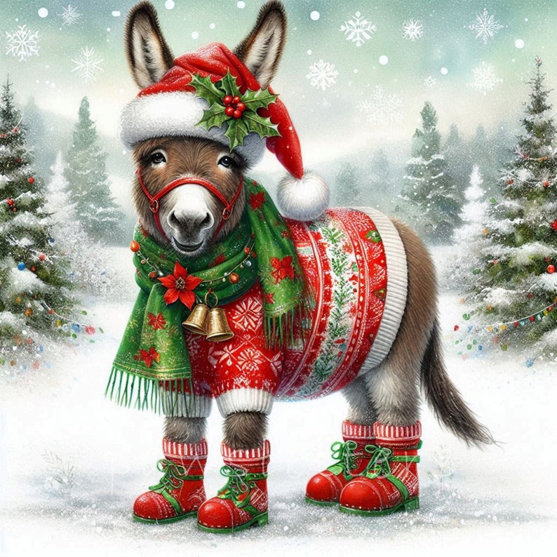 Christmas Donkeys Clipart Set of 10 High Quality 300 DPI Jpegs Digital ...