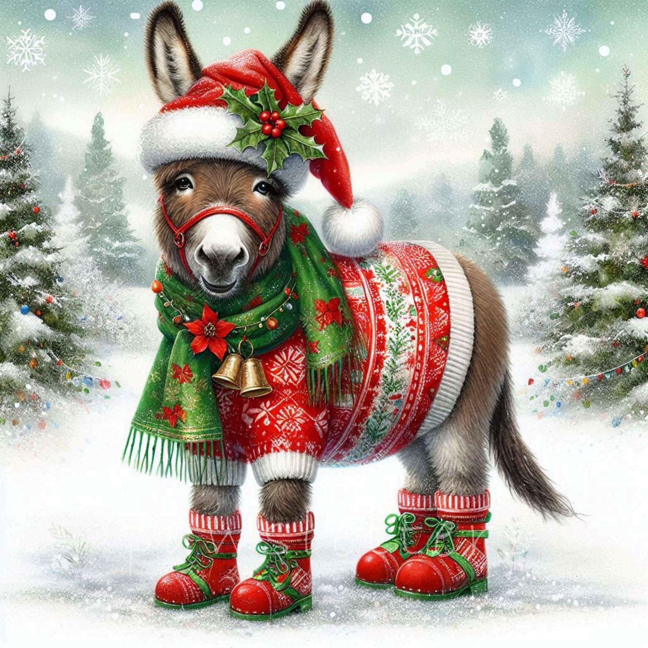 Christmas Donkeys Clipart Set of 10 High Quality 300 DPI Jpegs Digital ...