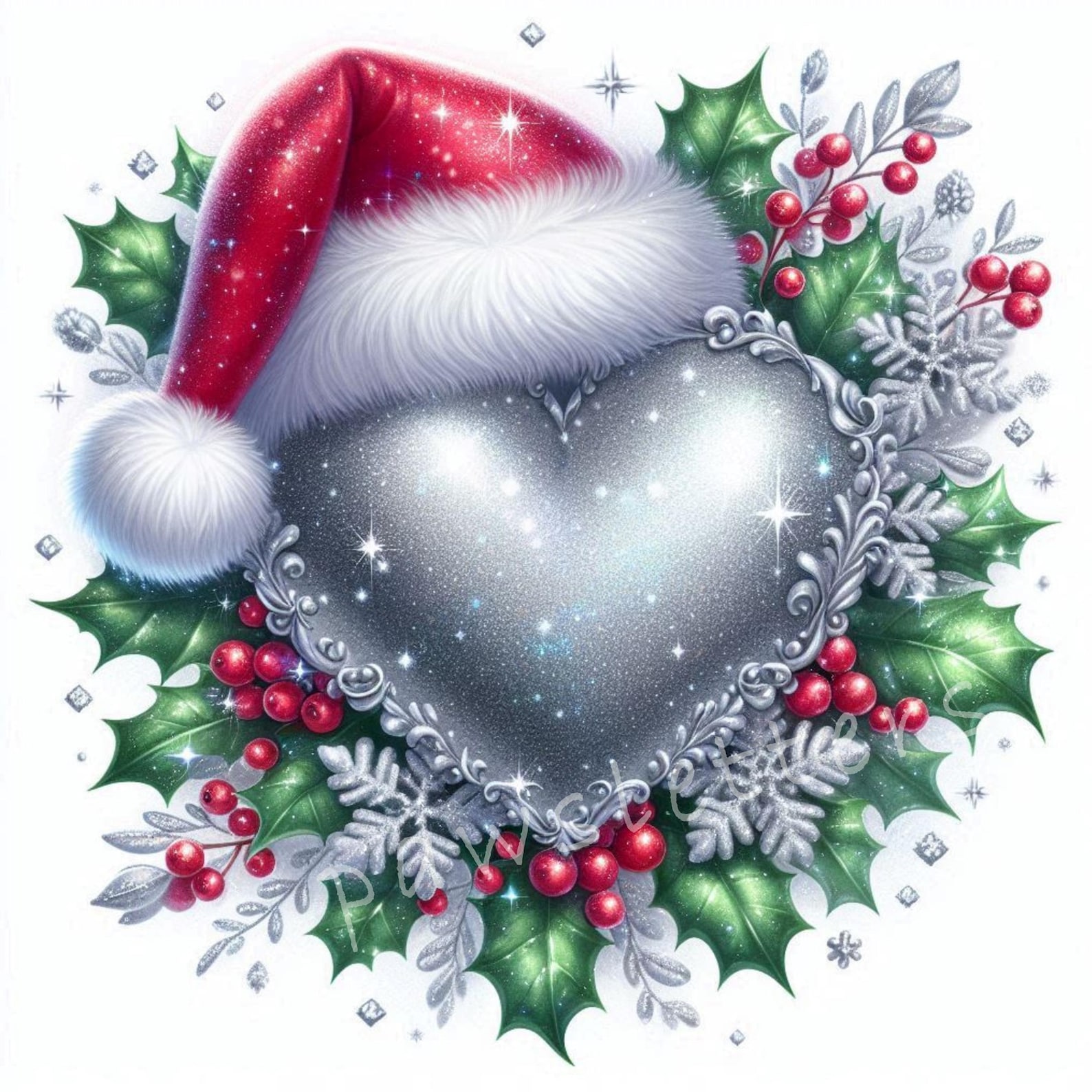Winter Christmas Silver Hearts Clipart | Set of 10 | High Quality 300 ...
