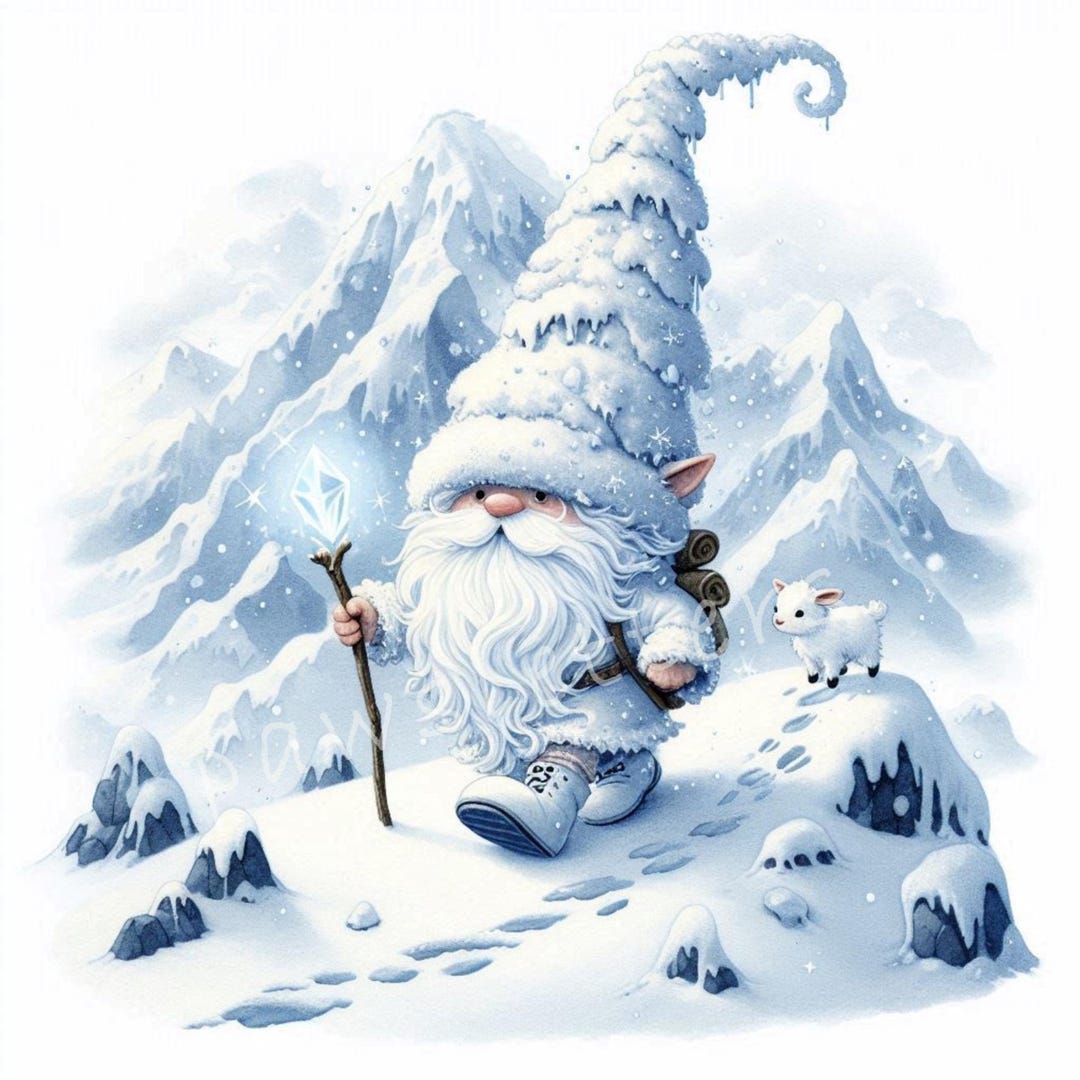 Snow-capped Mountain Gnomes Clipart 10 High Res Watercolor Jpgs Holiday ...
