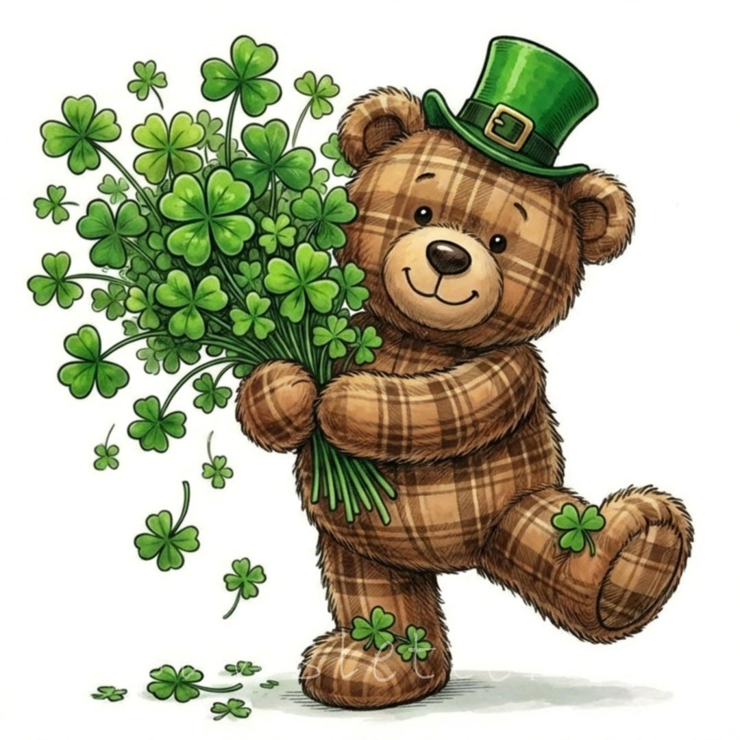20 St. Patrick Teddy Bear Clipart - Whimsical Teddy Bear With Shamrocks ...