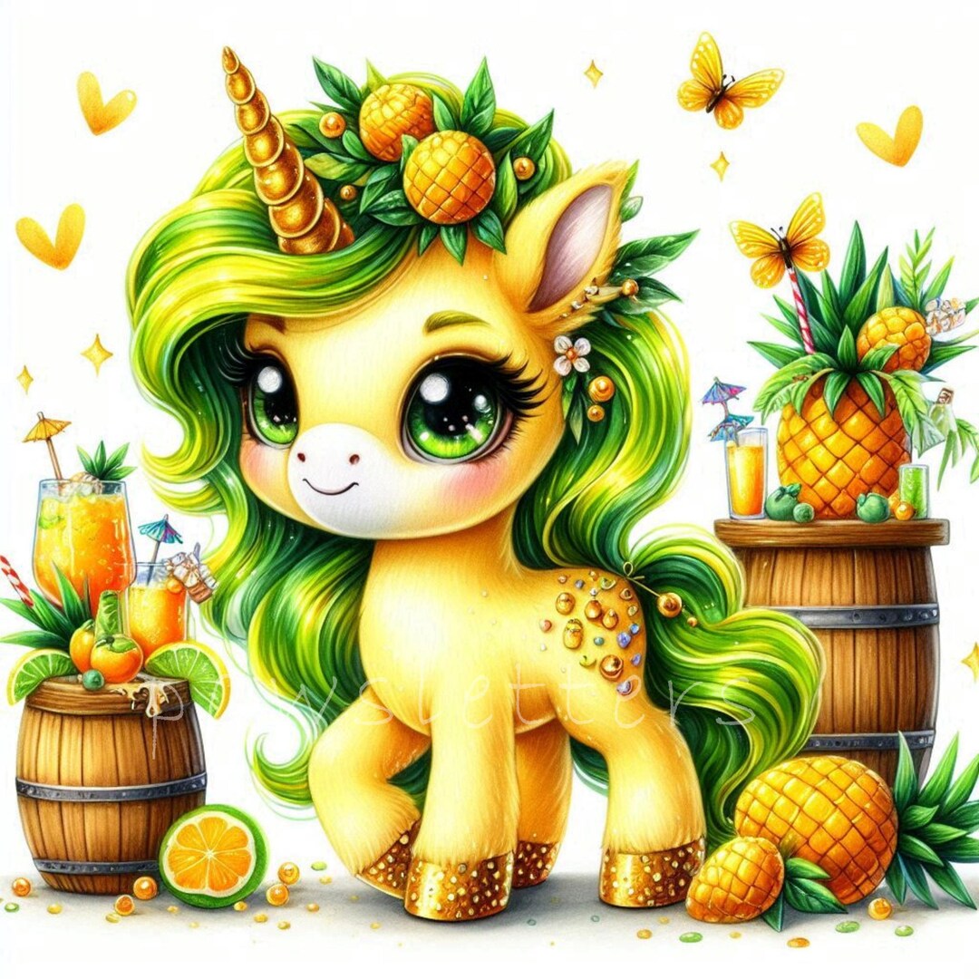 Summer Unicorn Pineapple Paradise Clipart, 10 High Quality Jpgs ...