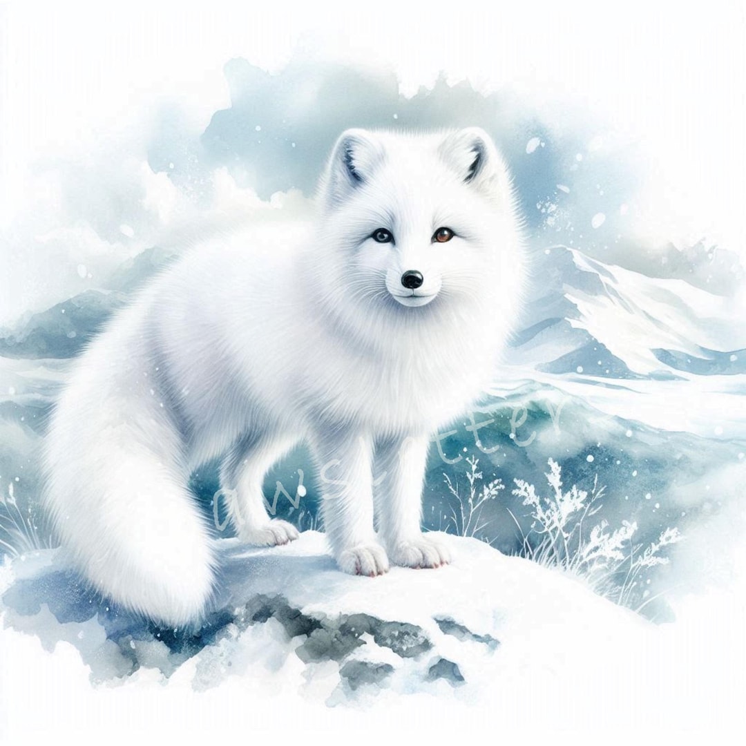 Wintery Arctic Fox Clipart 10 High Res Watercolor Jpgs for Junk Journal ...