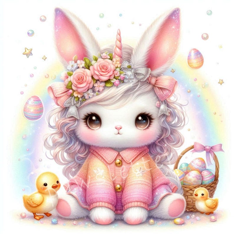 Bunny Unicorn Clipart, 10 Cute Animal JPG, High Quality 300 DPI, Easter ...