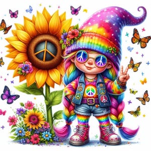 Groovy Floral Gnomes Clipart | Set of 10 | High Quality 300 DPI Jpegs ...